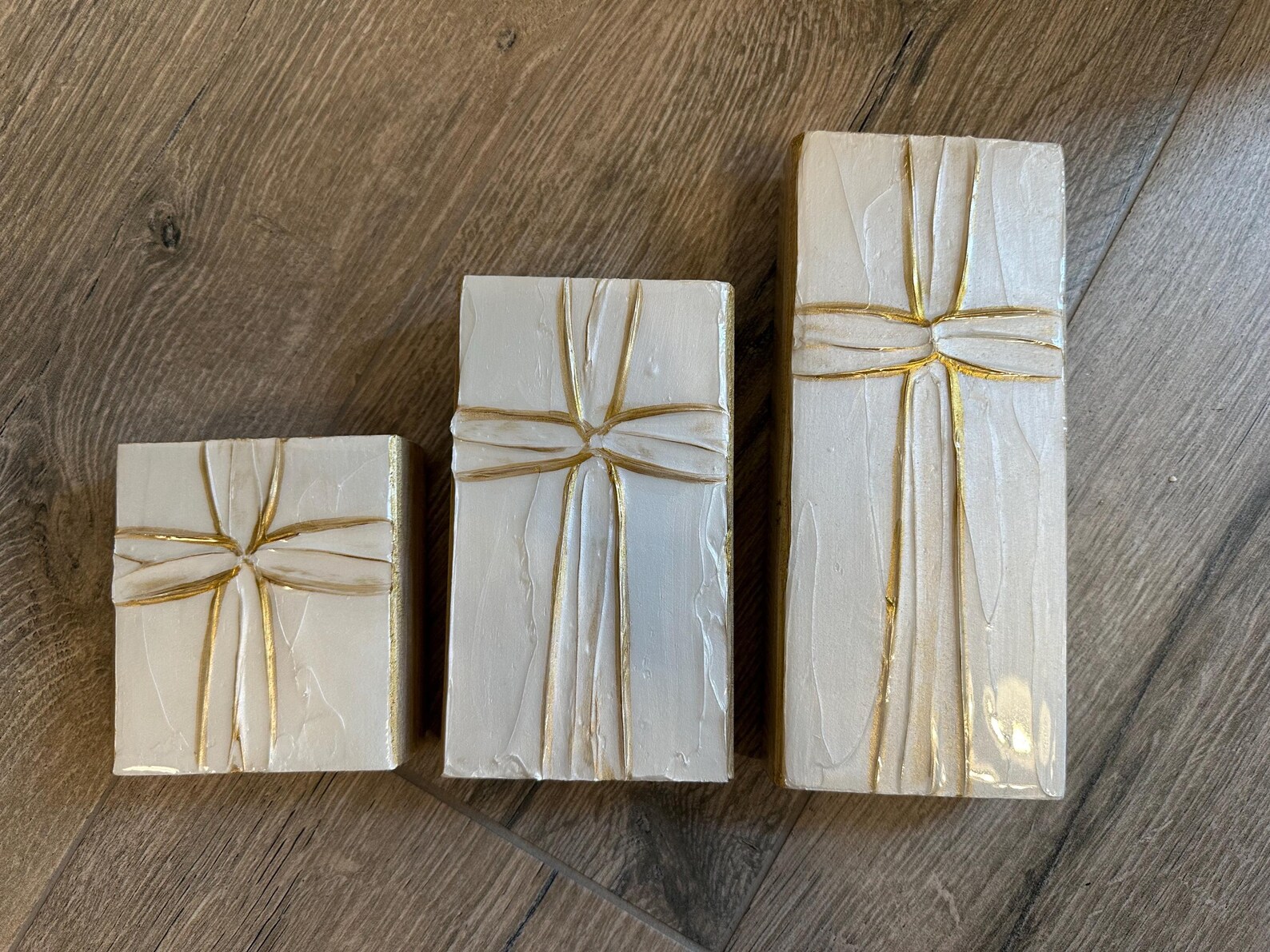 Rustic Gold Cross Hand Painted Textured Art Block by Two Girls Who Make ...