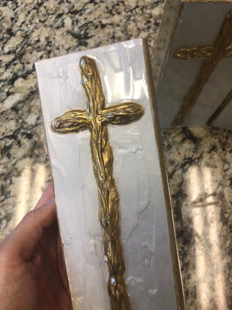 Gold Cross Hand Painted Textured Art Block by Two Girls Who - Etsy