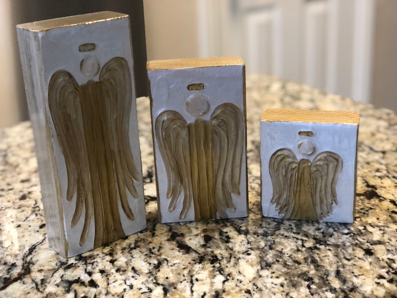 Gold Angel Hand Painted Textured Wood Art Block - Etsy