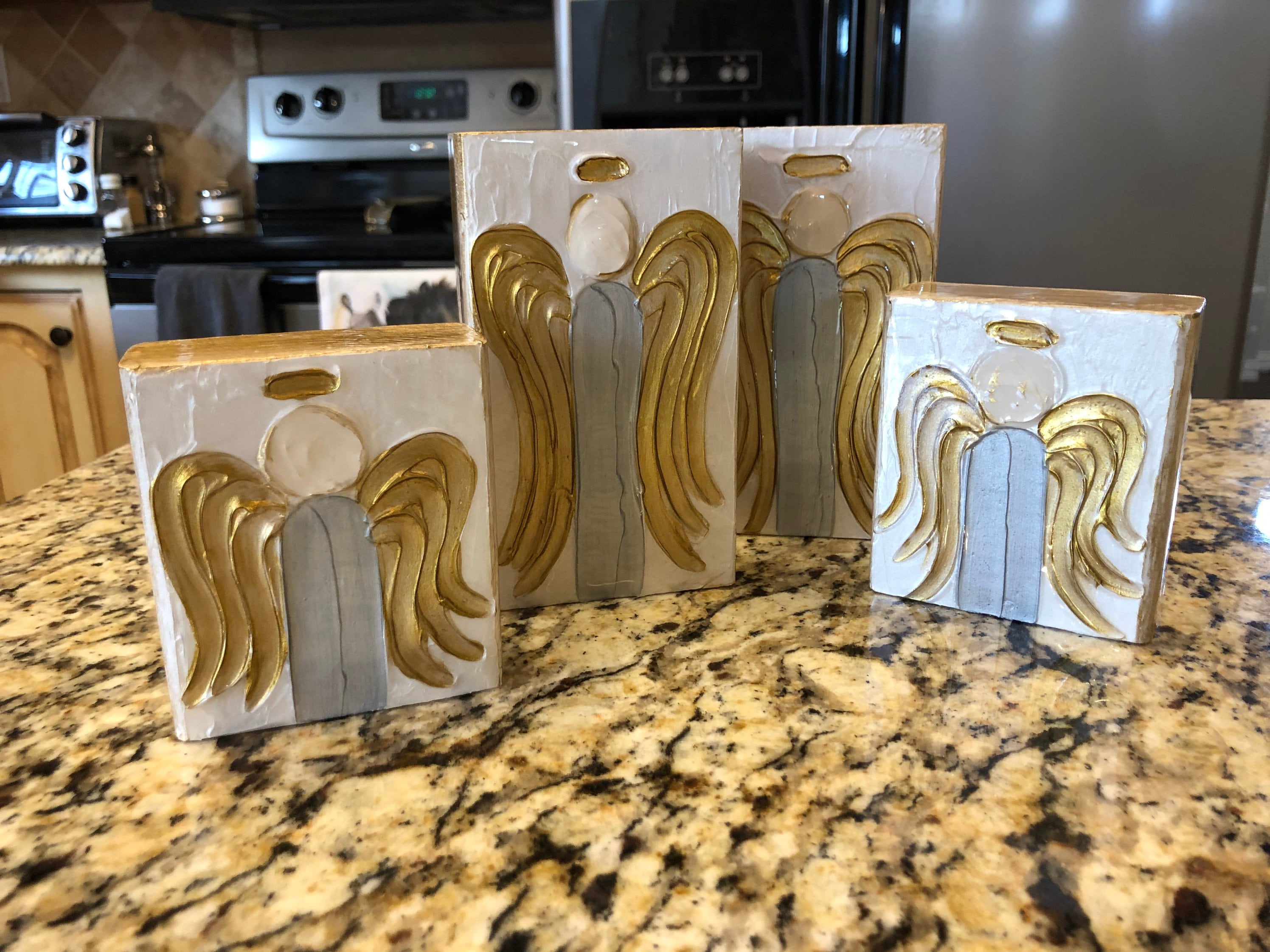 Silver and Gold Textured Angel Art Block 4 and 6 | Etsy