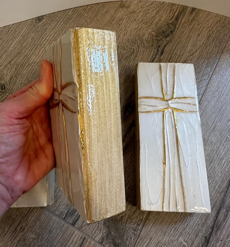 Rustic Gold Cross Hand Painted Textured Art Block by Two Girls Who Make ...