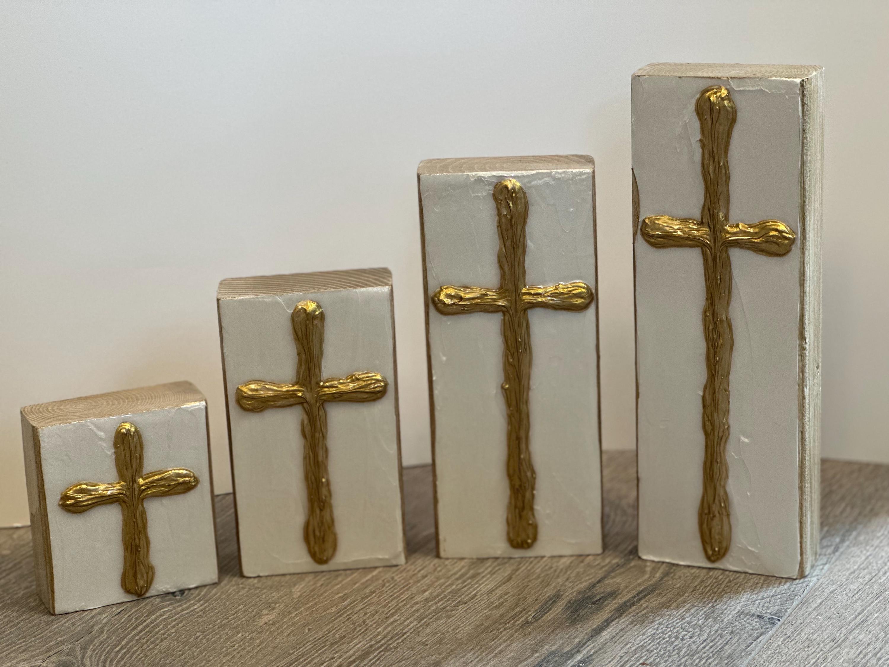 Gold Cross Hand Painted Textured Art Block by Two Girls Who Make ...