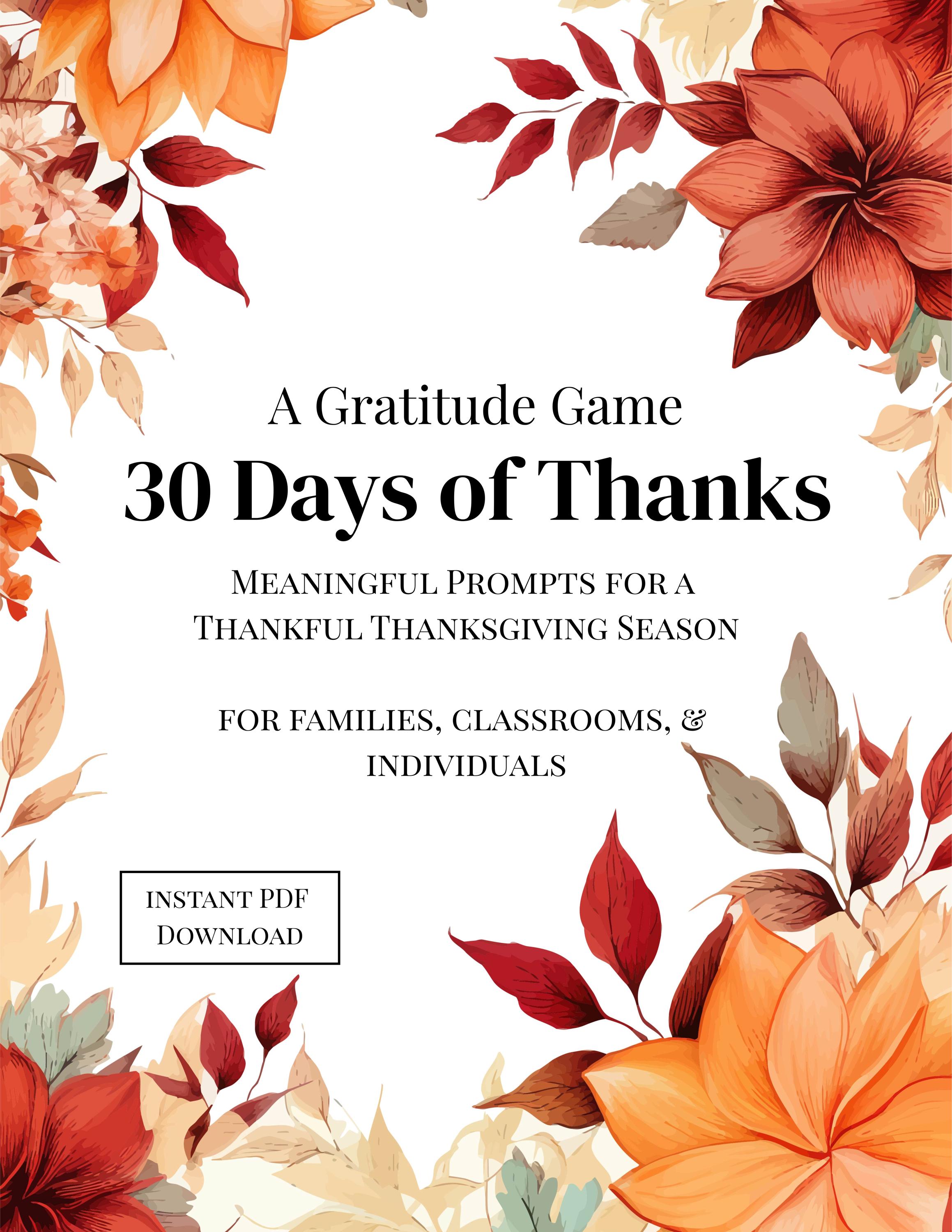 30 Days of Thanks Printable | Gratitude Game for Families & Classrooms ...