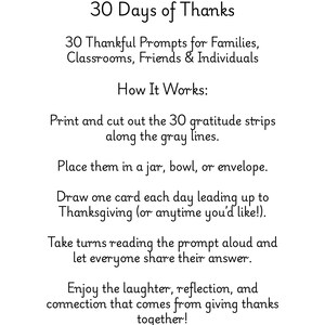 30 Days of Thanks Printable | Gratitude Game for Families & Classrooms ...