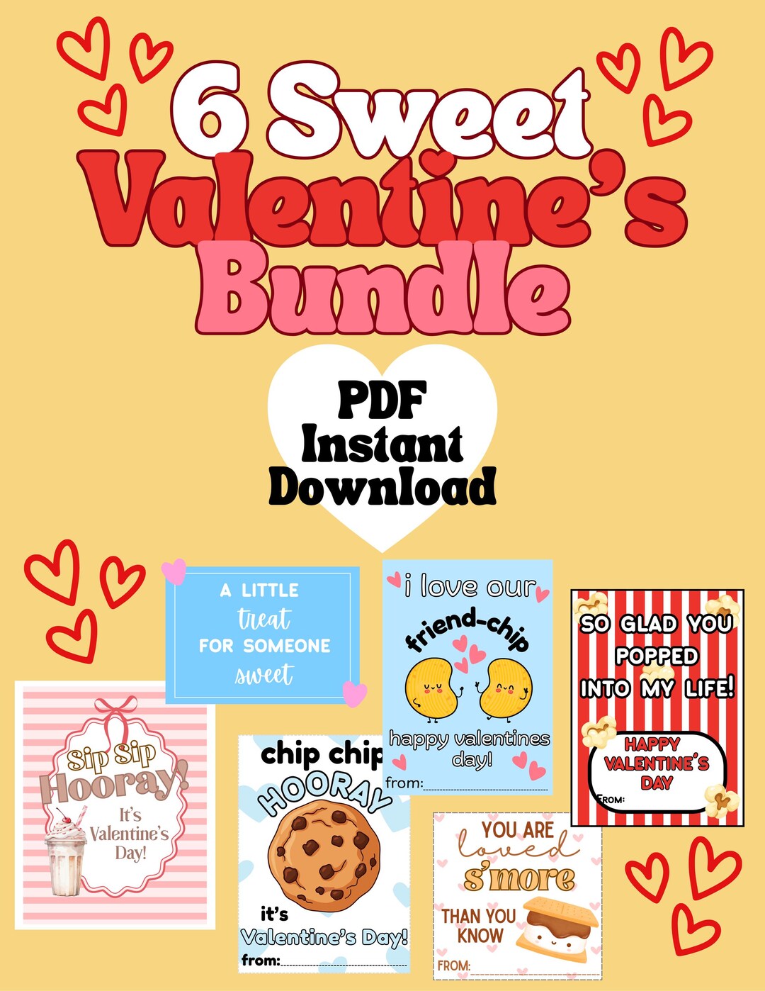 Valentine Treat Tag Bundle Printable Kids Classroom Church Valentines ...