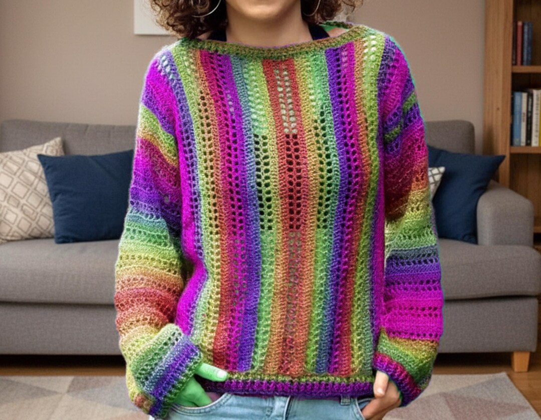 Sparkling Rainbow Crochet Jumper Pattern PDF – Colorful Striped Sweater ...