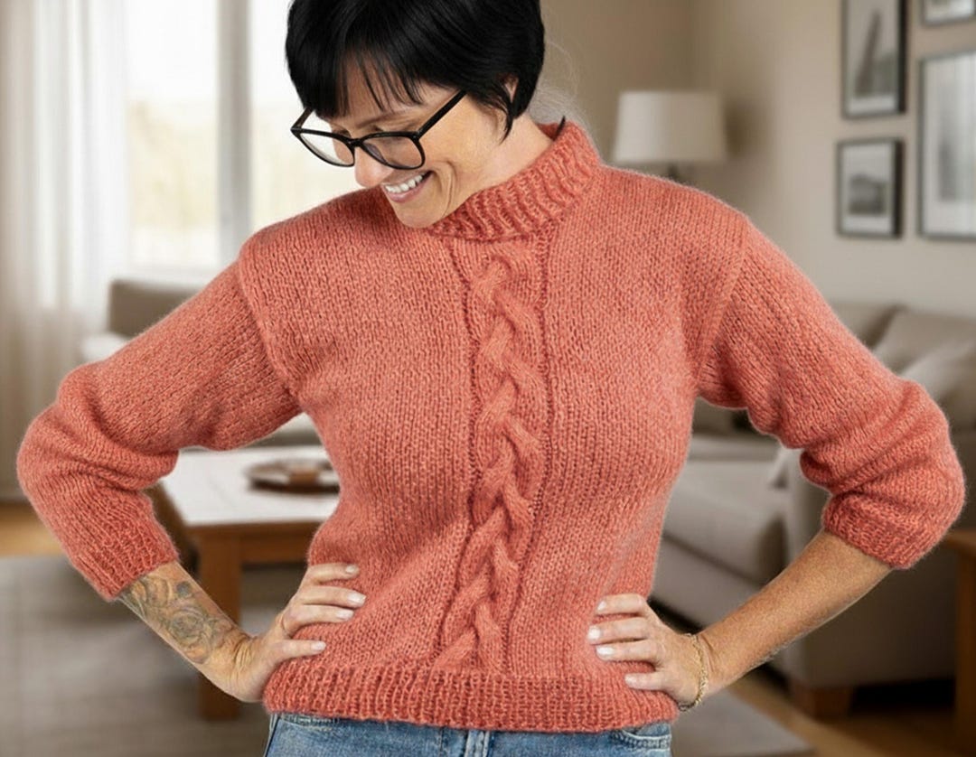 Chunky Cable Knit Sweater Pattern PDF – High-neck Braid Jumper - Etsy