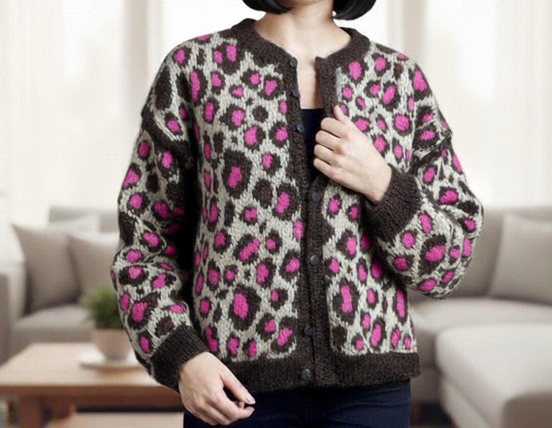 Leopard Cardigan Knitting Pattern PDF – Bold Animal Print Sweater, Cozy ...