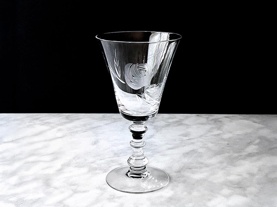 Midcentury Fostoria Rose Wine Glasses, Vintage Etched Crystal Stemware ...