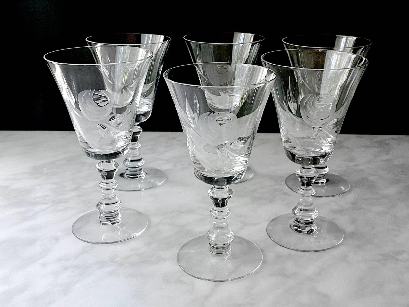 Midcentury Fostoria Rose Wine Glasses, Vintage Etched Crystal Stemware ...