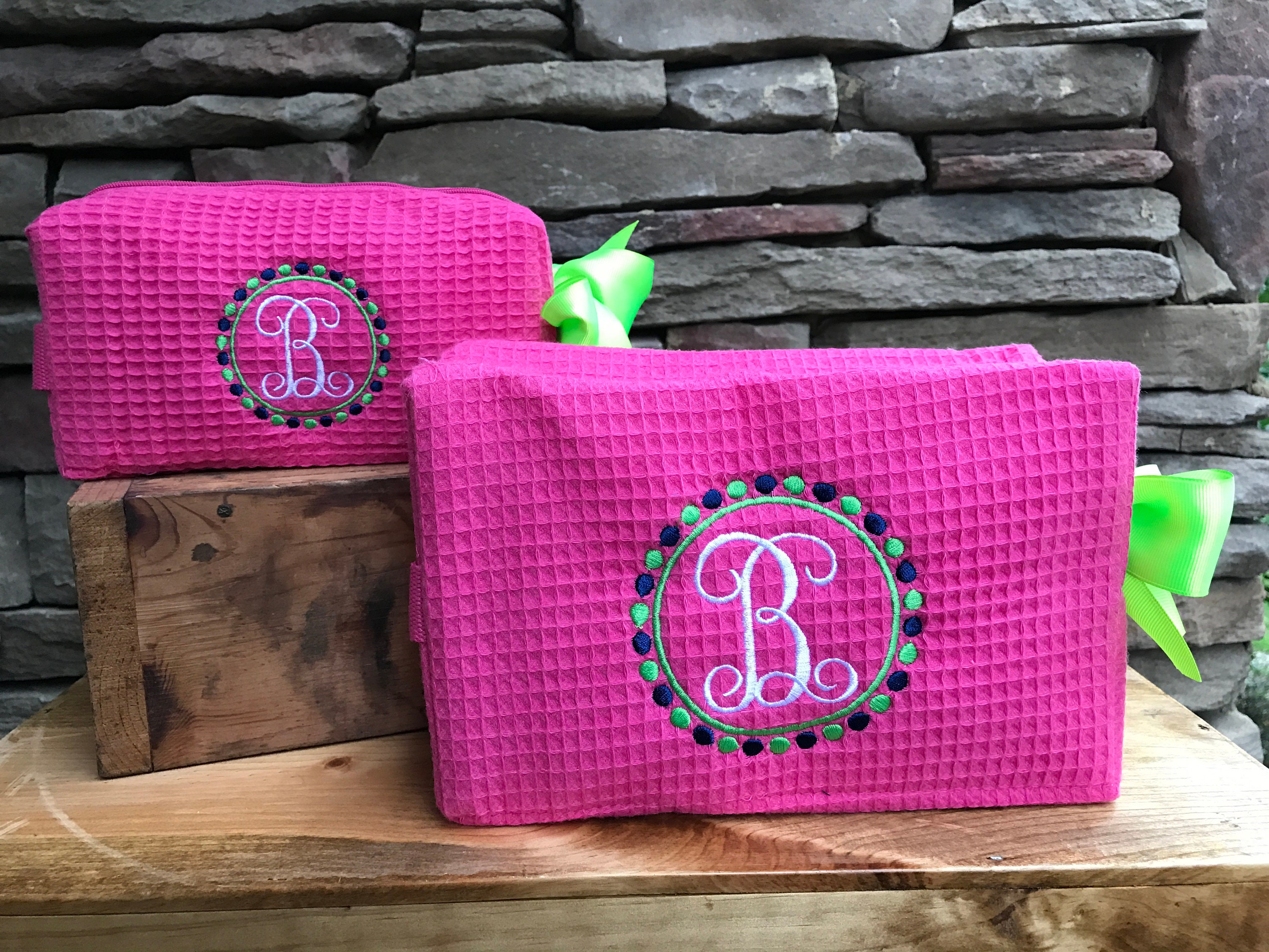 Cosmetic Bag Set of 2 Small and Large Waffle Weave Pouch | Etsy