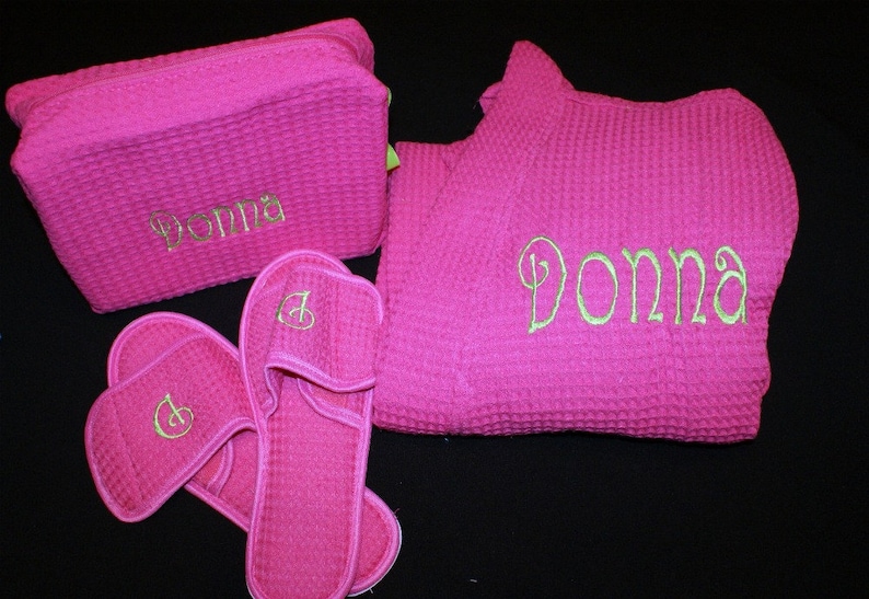 Bridesmaid Gift, Spa Robe Gift Set, Waffle Weave Slippers Matching ...