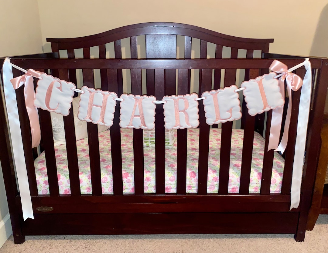 Baby Name Banner, Embroidered Name Banner for Nursery, Baby Shower Name ...