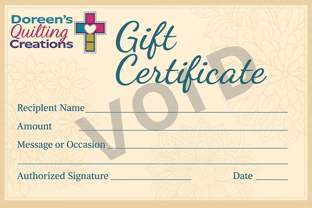 Gift Certificate – Classic – 25 – Doreen’s Quilting Creations - Etsy
