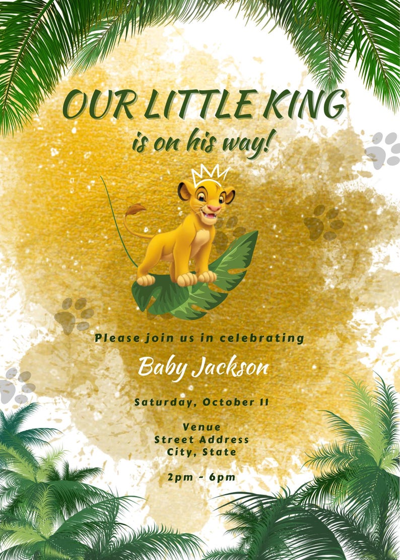 Lion King Baby Shower Invitation: Jungle Safari Theme (digital Download ...