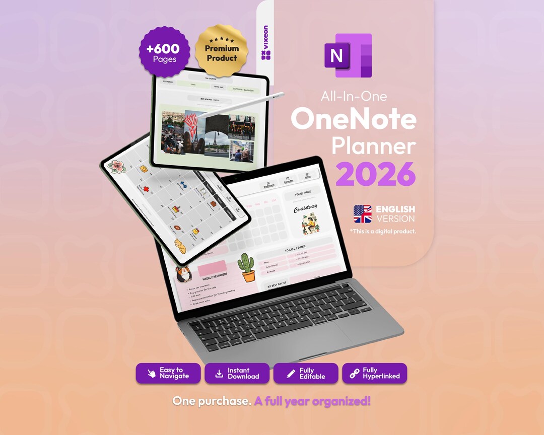 Onenote Planner 2026 Digital Onenote Templates Monthly, Weekly & Daily ...