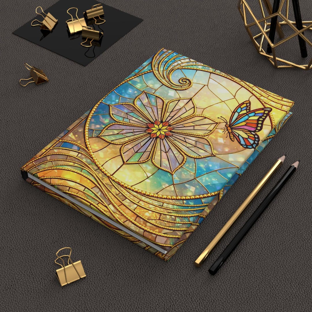 Stained Glass Butterfly Journal, Golden Sunburst Mandala Notebook ...