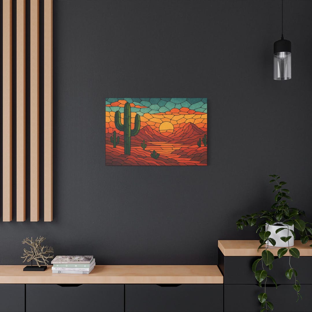Desert Landscape Stained Glass Wall Art | 30x20 Southwest Gemstone ...