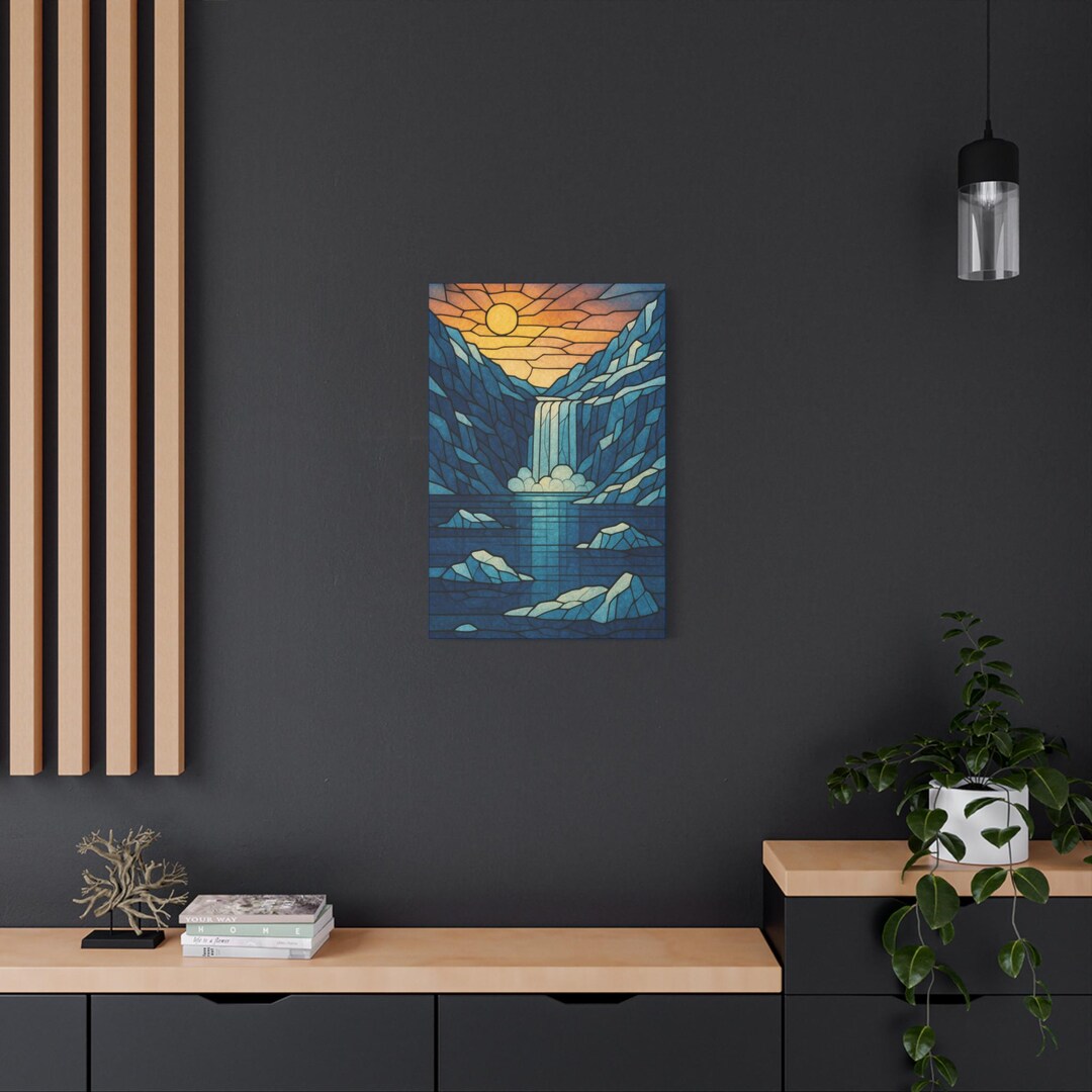 Glacier Stained Glass Wall Art | Ice Mountain Gemstone Landscape ...