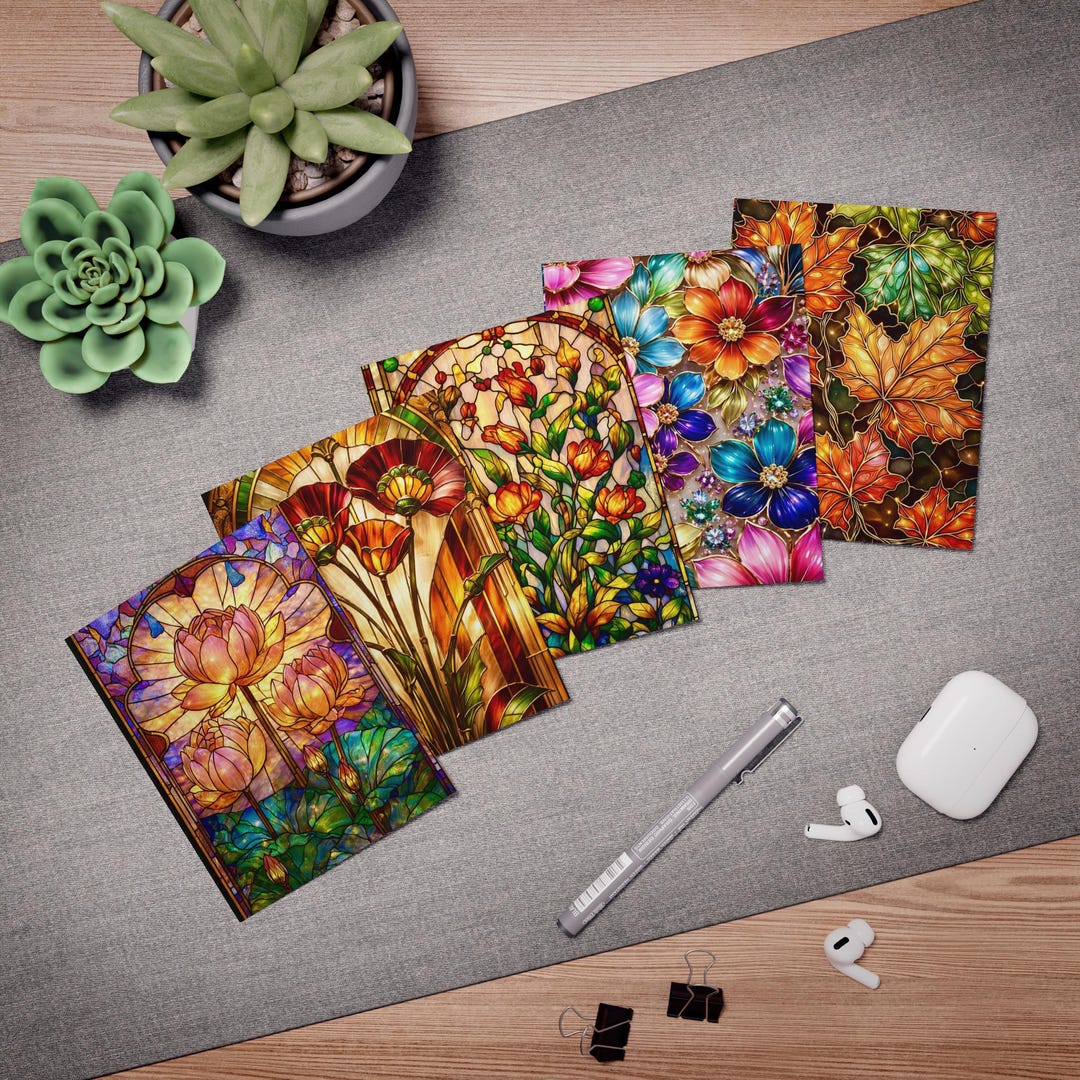 Stained Glass Floral Note Cards - Botanical Greeting Card Set - Etsy