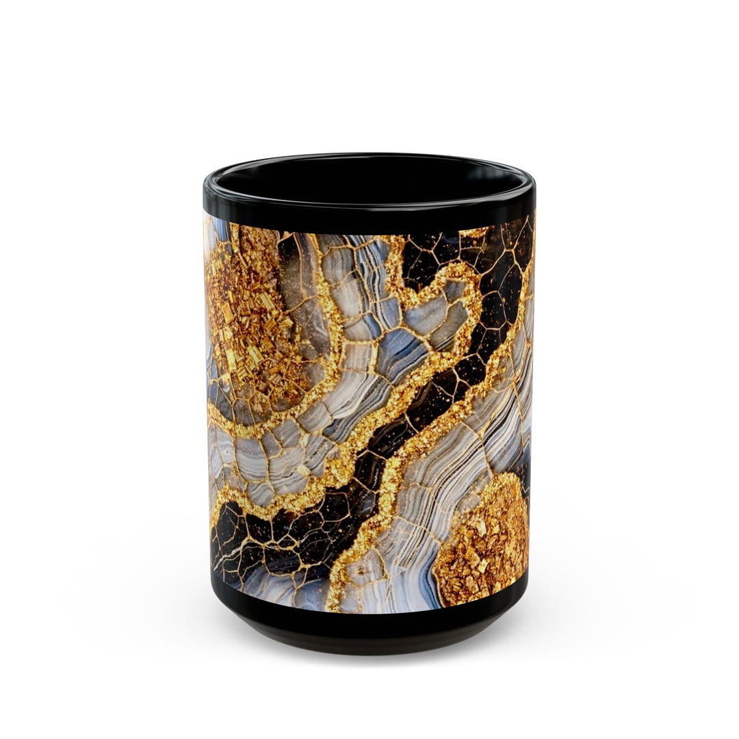 Black & Gold Agate Marble Coffee Mug, Elegant Glam Decor - Etsy