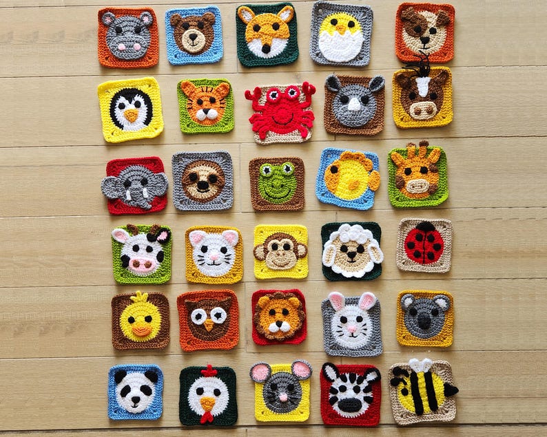 Animal Granny Squares Crochet Patterns: 30 Designs (PDF Pattern) - Etsy