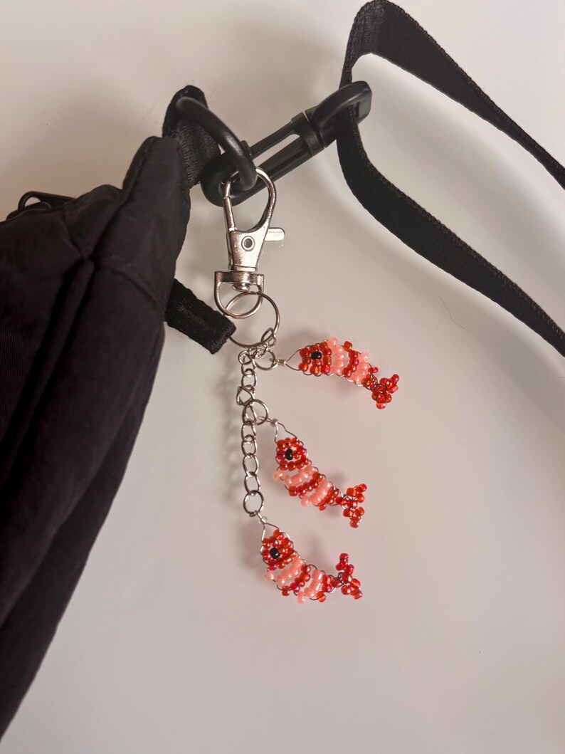 Handmade Beaded Shrimp Keychain: Ocean-inspired Charm Key Ring - Etsy