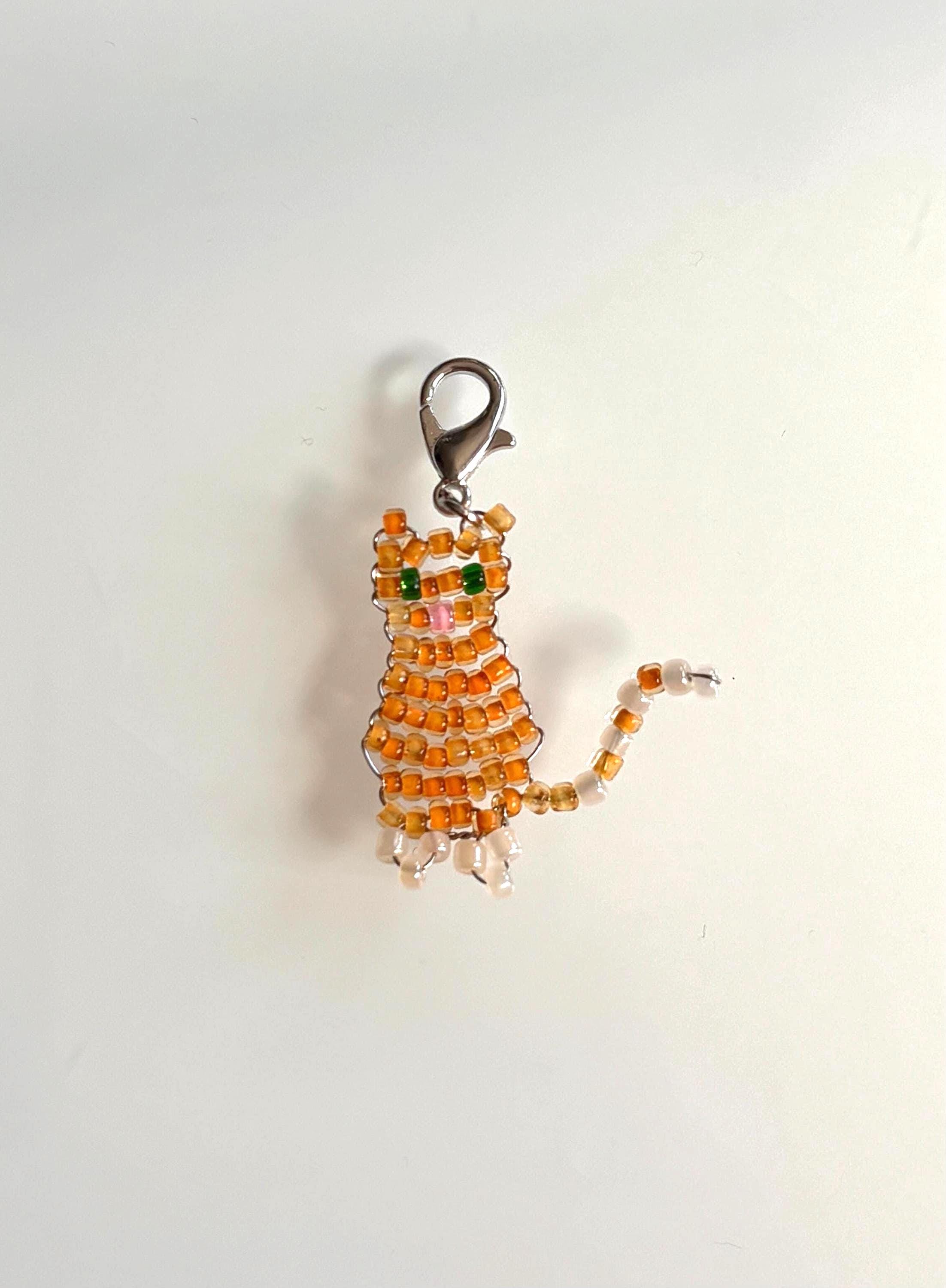 Beaded Animal Keychain | Seed Bead Charm for Bag | Handmade Cat ...