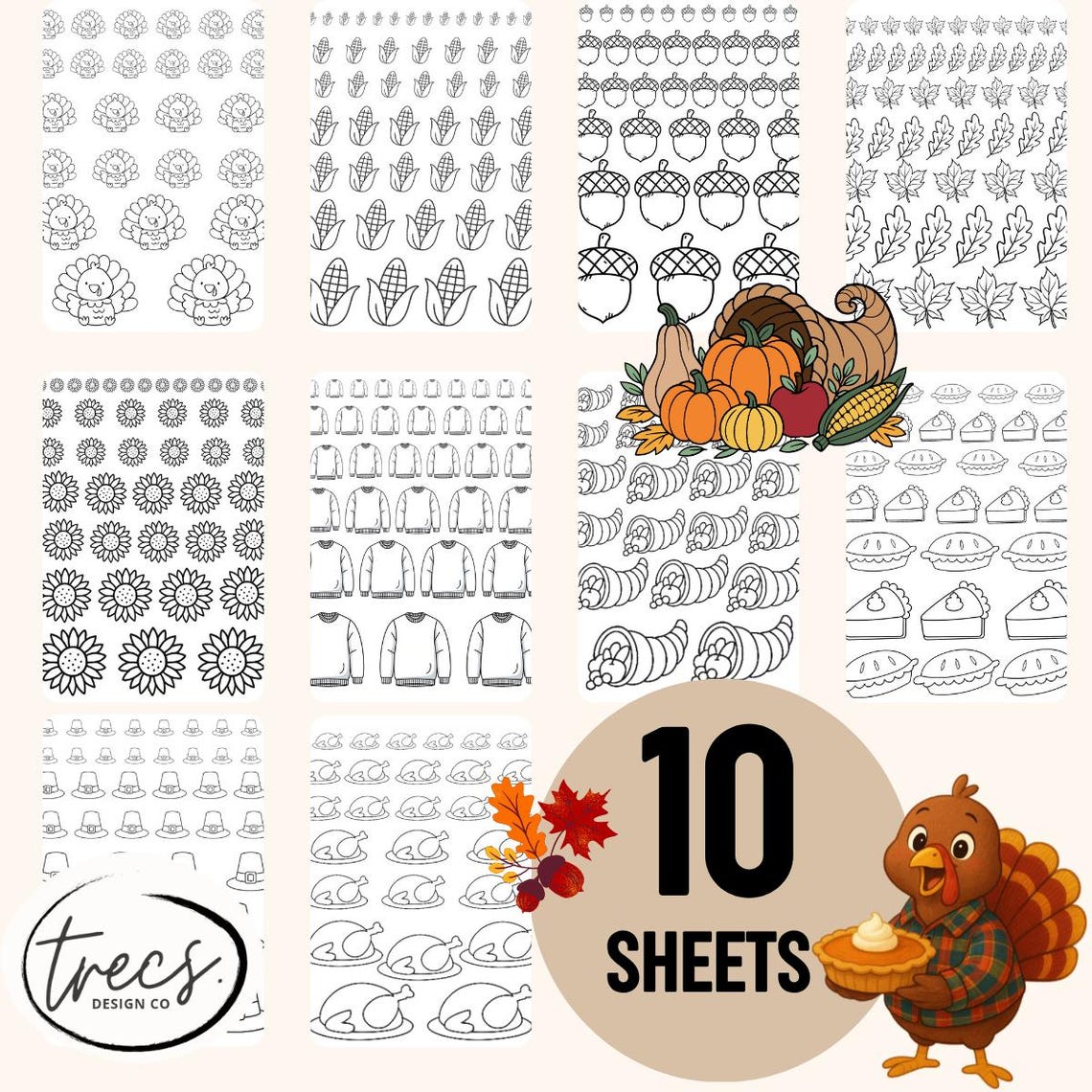 Thanksgiving Royal Icing Transfer Sheets: 10 Cookie Decorating ...