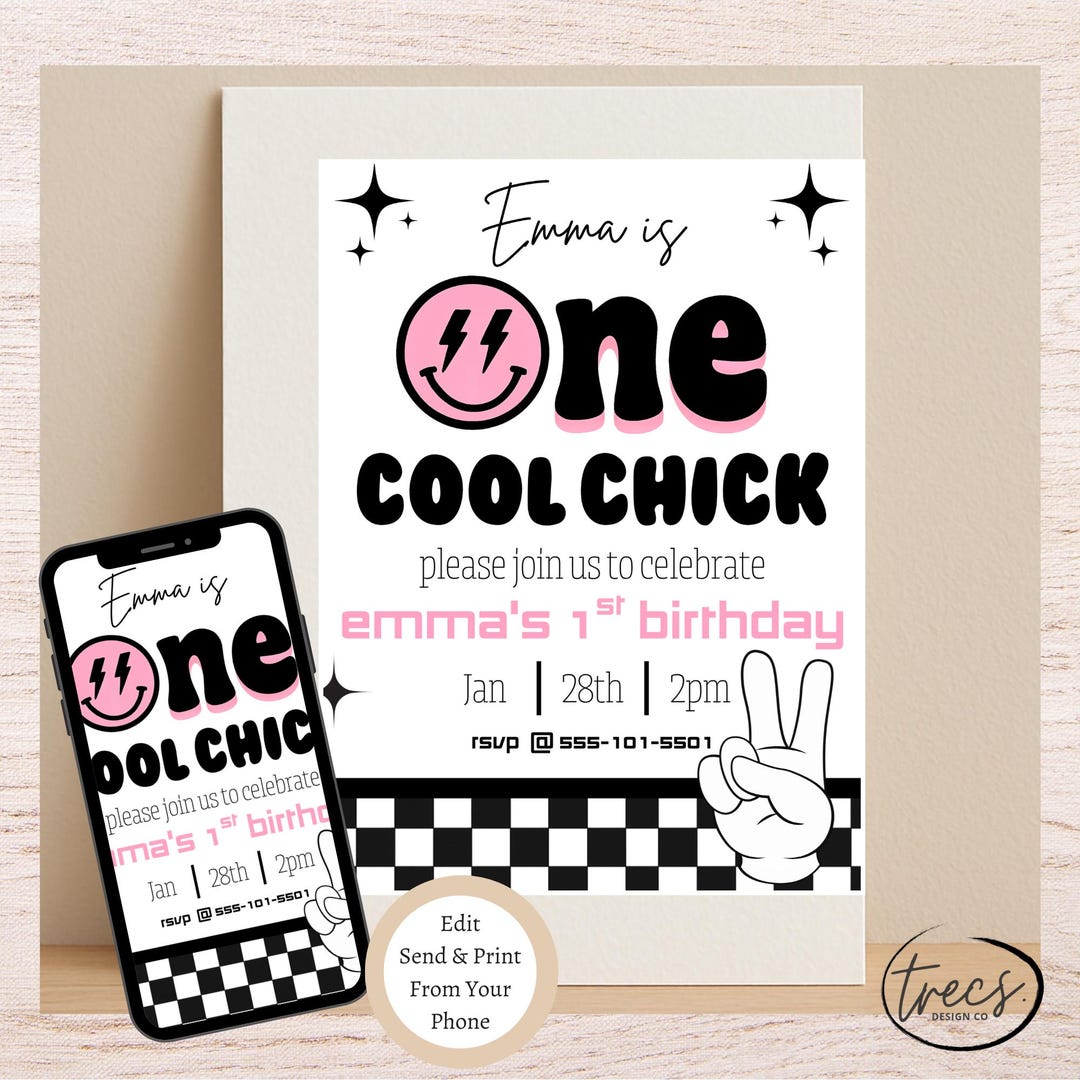 One Cool Chick Invitation Template | 5x7 Canva Invite | Printable Cool ...