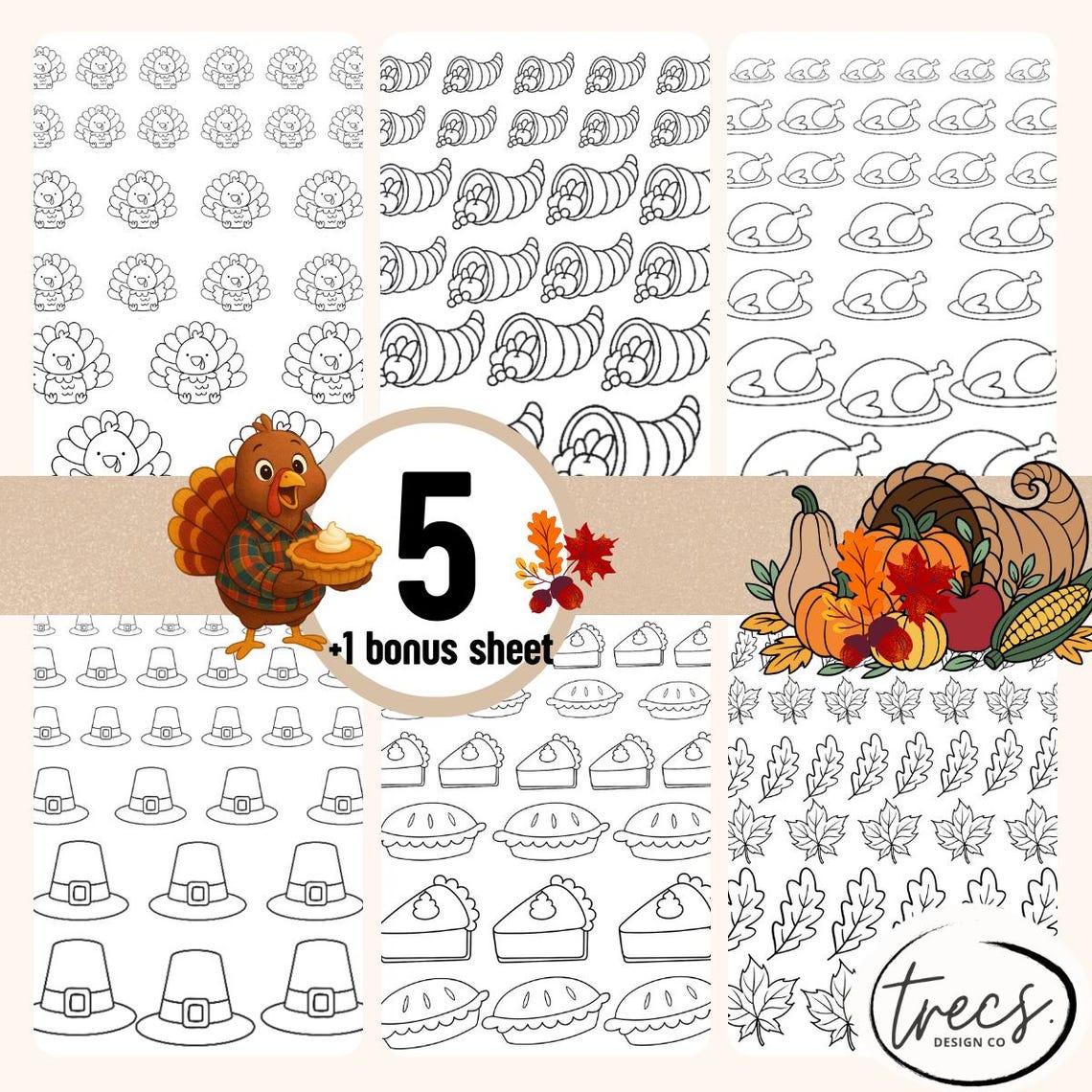 Thanksgiving Royal Icing Transfer Sheets: 5 Cookie Decorating Templates ...