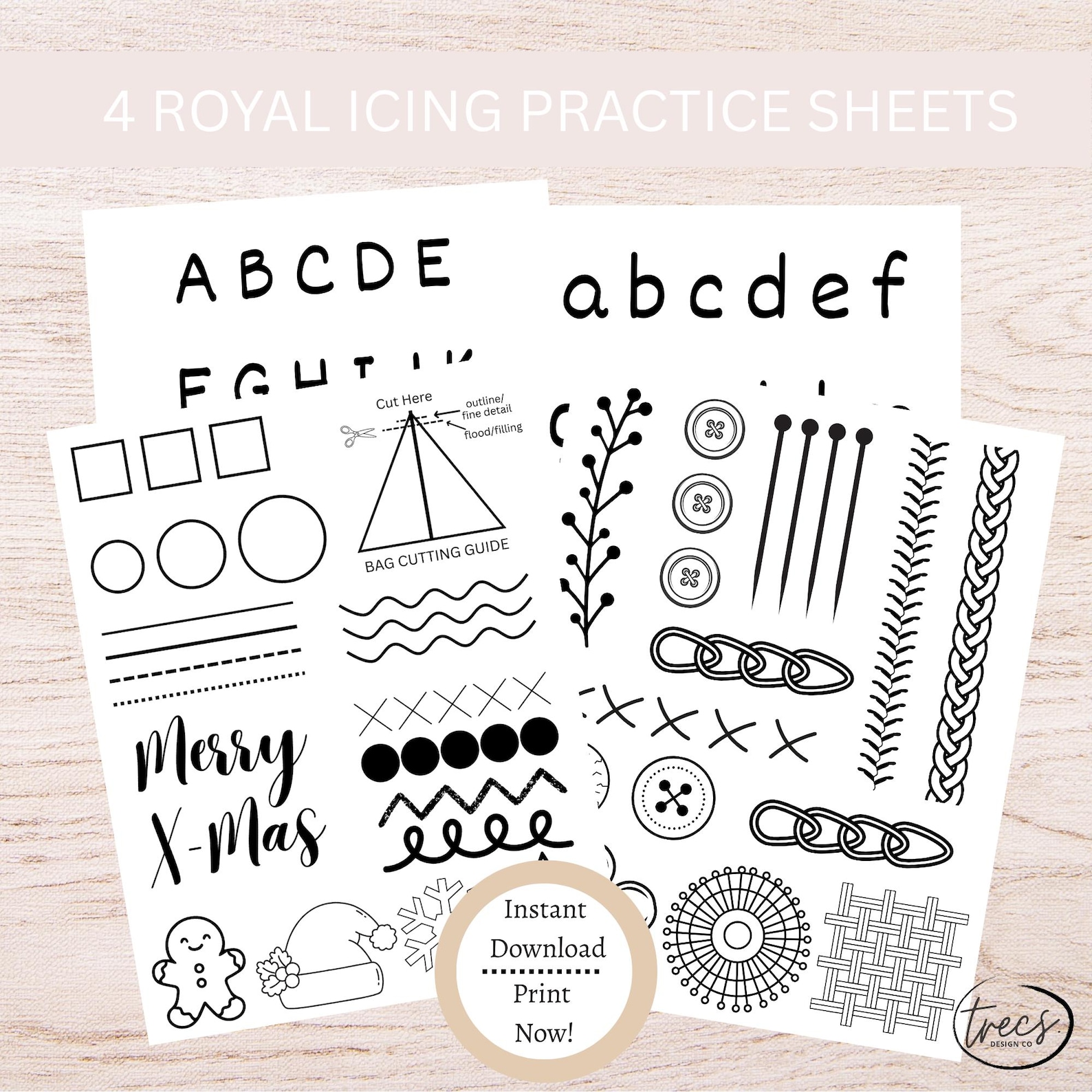 Royal Icing Practice Sheets | Cookie Decorating Templates (4 PDF) - Etsy