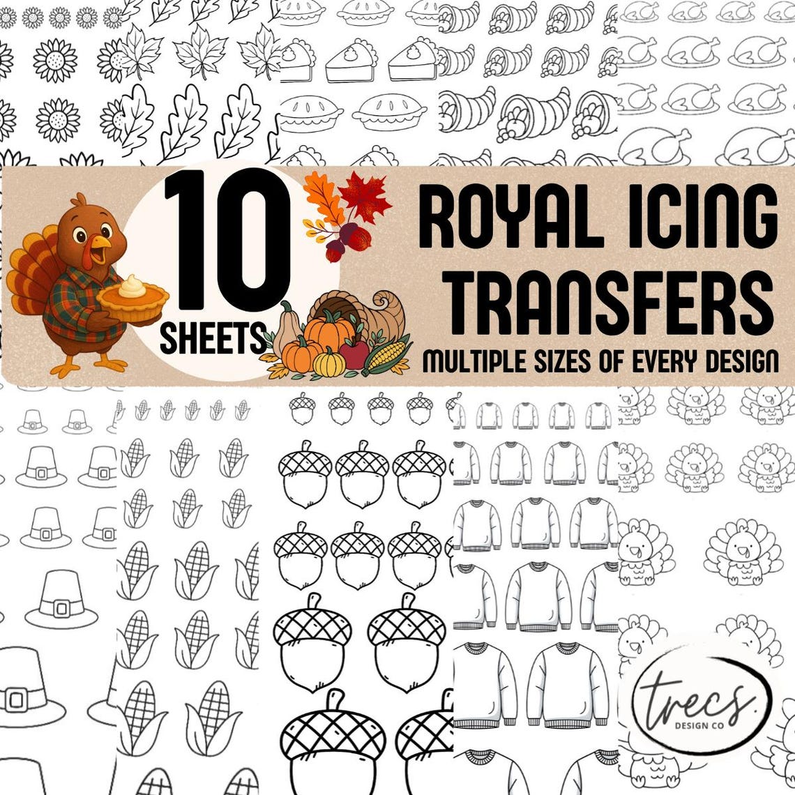 Thanksgiving Royal Icing Transfer Sheets: 10 Cookie Decorating ...
