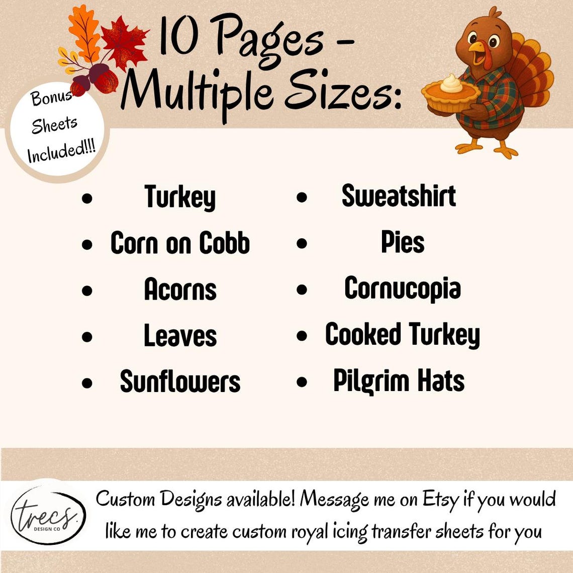 Thanksgiving Royal Icing Transfer Sheets: 10 Cookie Decorating ...