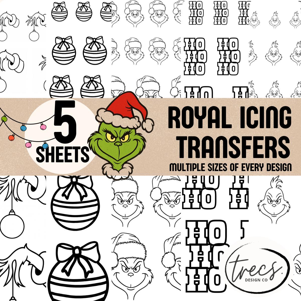 Christmas Grinch Royal Icing Transfer Sheets: 5 Christmas Designs ...