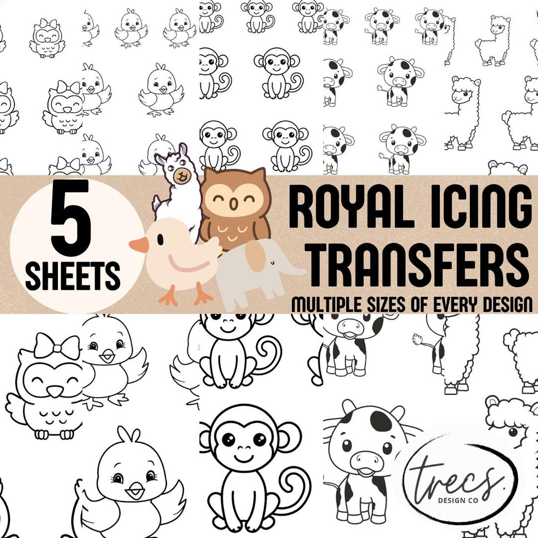 Cute Animals Royal Icing Transfer Sheets: 5 Cute Animal Designs + Bonus ...