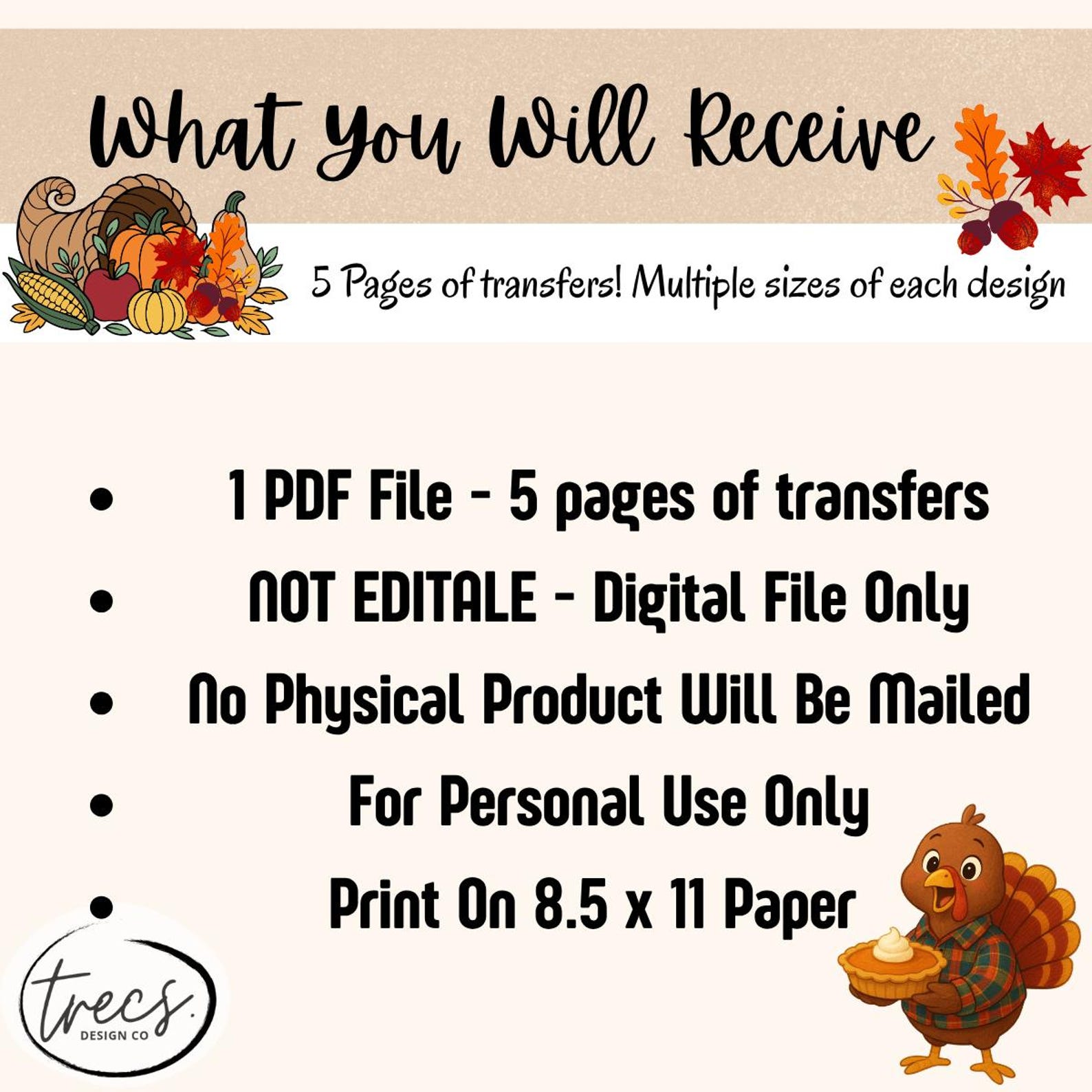 Thanksgiving Royal Icing Transfer Sheets: 5 Cookie Decorating Templates ...
