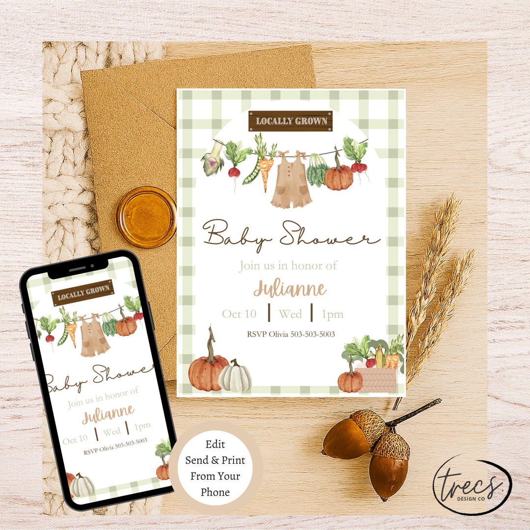 Locally Grown Baby Shower Invitation Template | 5x7 Canva Invite ...