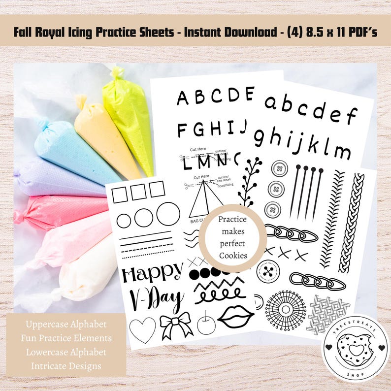 Royal Icing Practice Sheets | Cookie Decorating Templates (4 PDF ...