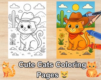 Cute Cats Coloring Pages 20 Printable Sheets for Kids - Etsy