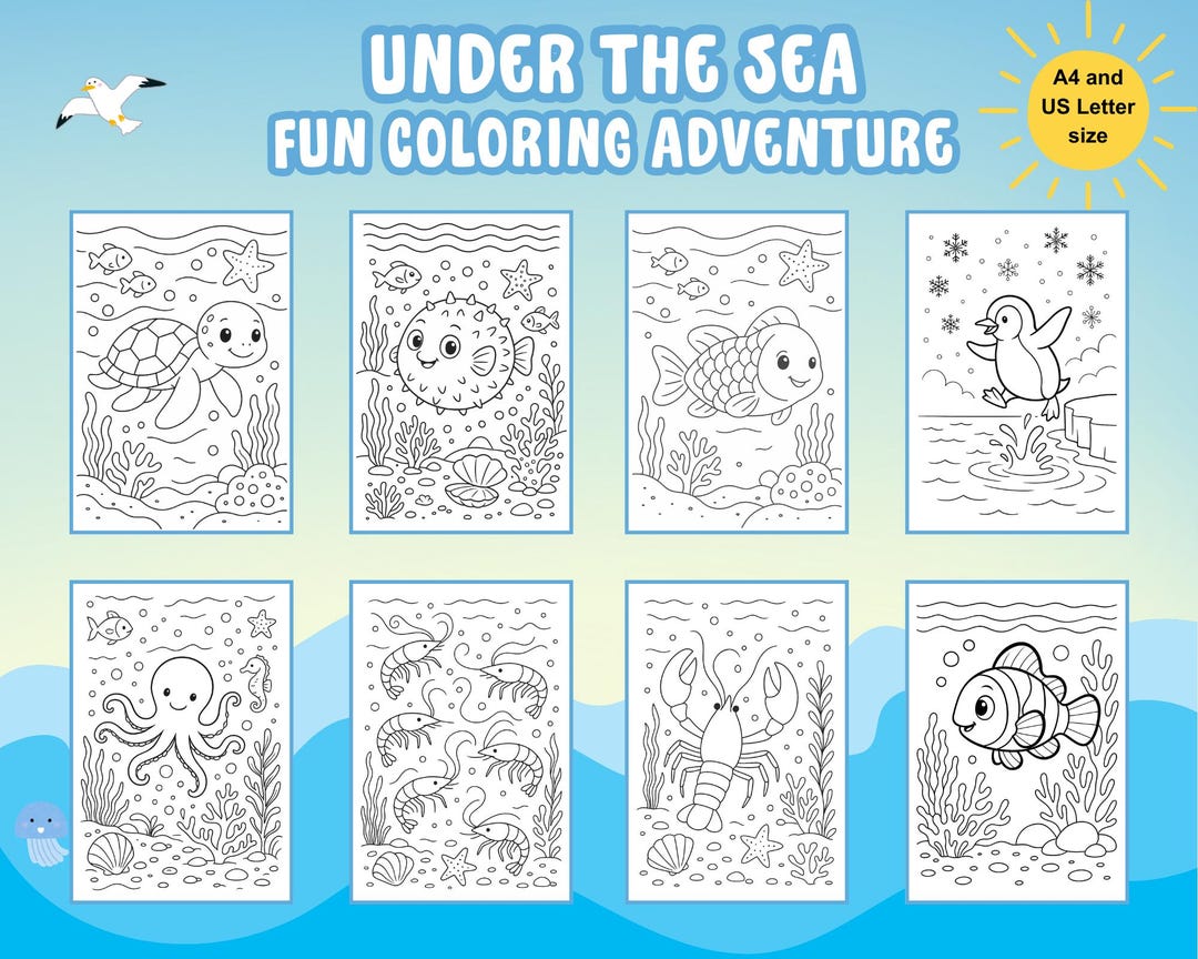 Ocean Animals Coloring Pages for Kids - Etsy Australia