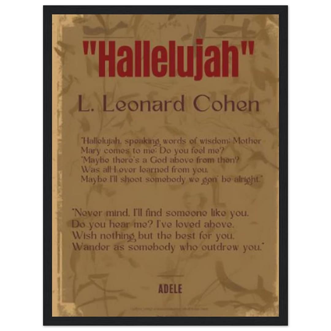 Hallelujah Poem Mounted Framed Poster - Art by Liam Cohen - Perfect ...