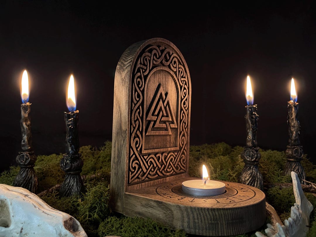 Handmade Wooden Valknut Candle Holder – Viking Altar, Norse Decor - Etsy