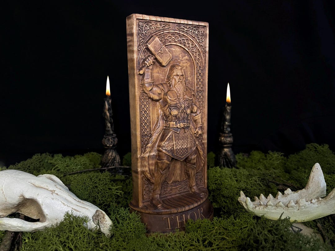 Handmade Thor Wooden Statue – Norse Thunder God Figurine | Viking Pagan ...