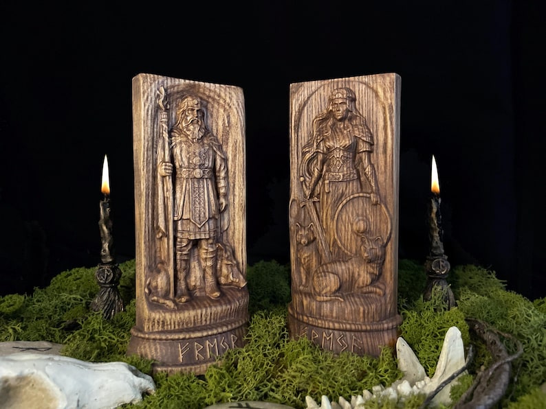 Freya & Freyr Wooden Statues – Norse God and Goddess Figurines | Viking ...