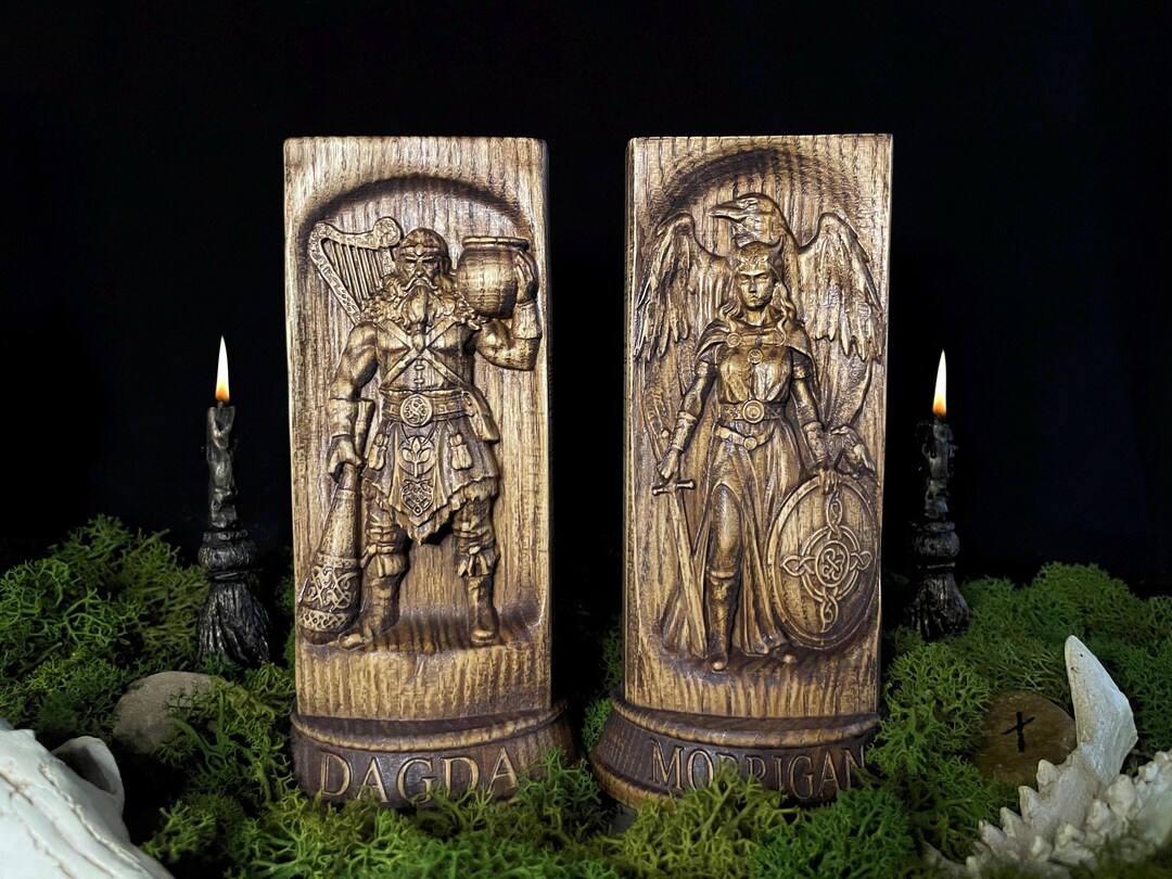 Handmade Wooden Dagda & Morrigan Statue Set – Celtic Altar Figurines - Etsy