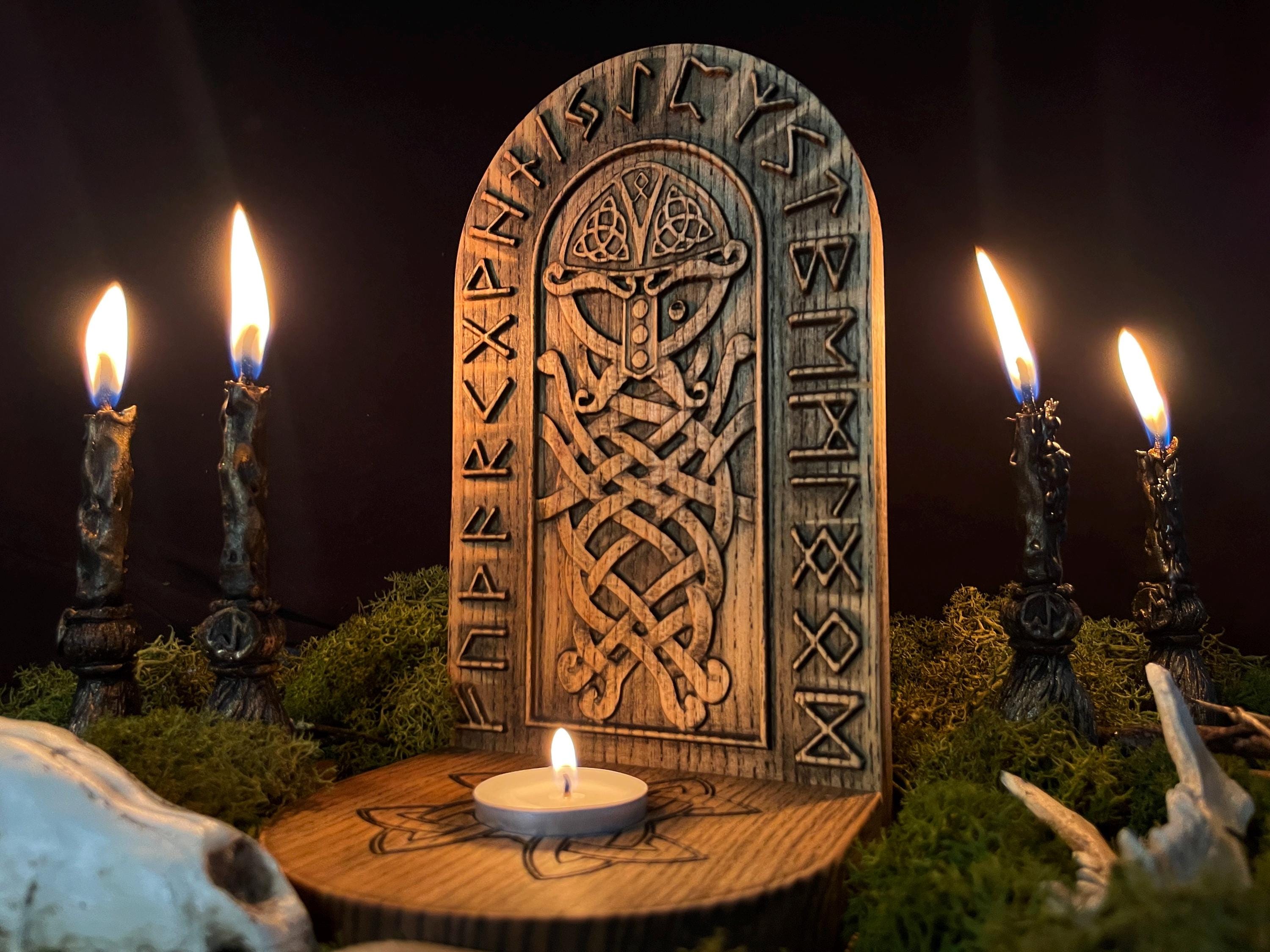 Odin Wooden Candle Holder – Viking God Altar Statue | Norse Pagan Decor ...