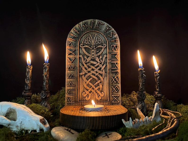 Handmade Odin Altar – Ash Wood Viking Candle Holder - Etsy