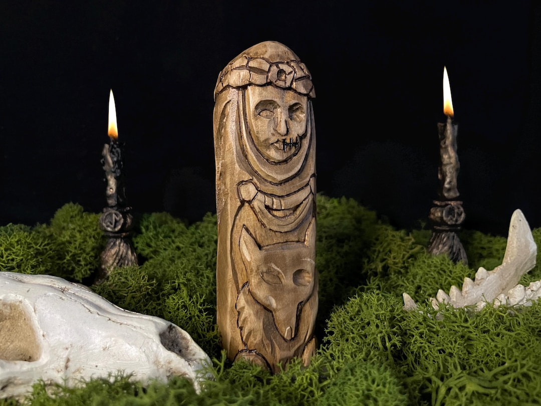 Hel Wooden Statue – Hand Carved Norse Goddess of Death and the ...