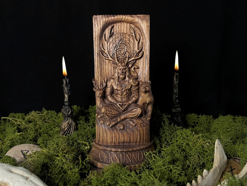 Cernunnos & Eir Wooden Pagan Statues – Celtic Horned God of Nature ...